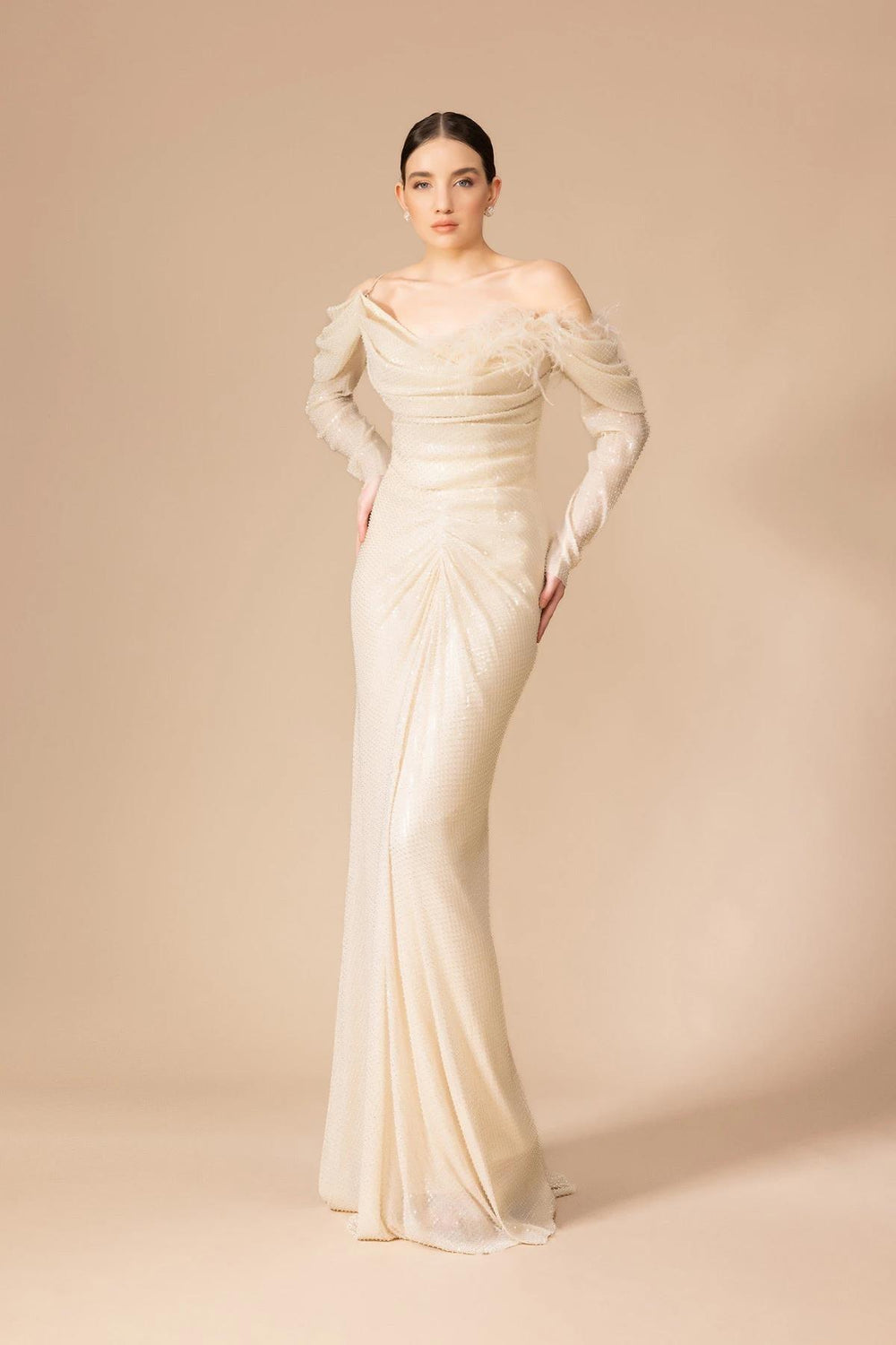 Kenzel Long Evening Dress with Strass Stone and Otrish Detail - Eser Giyim