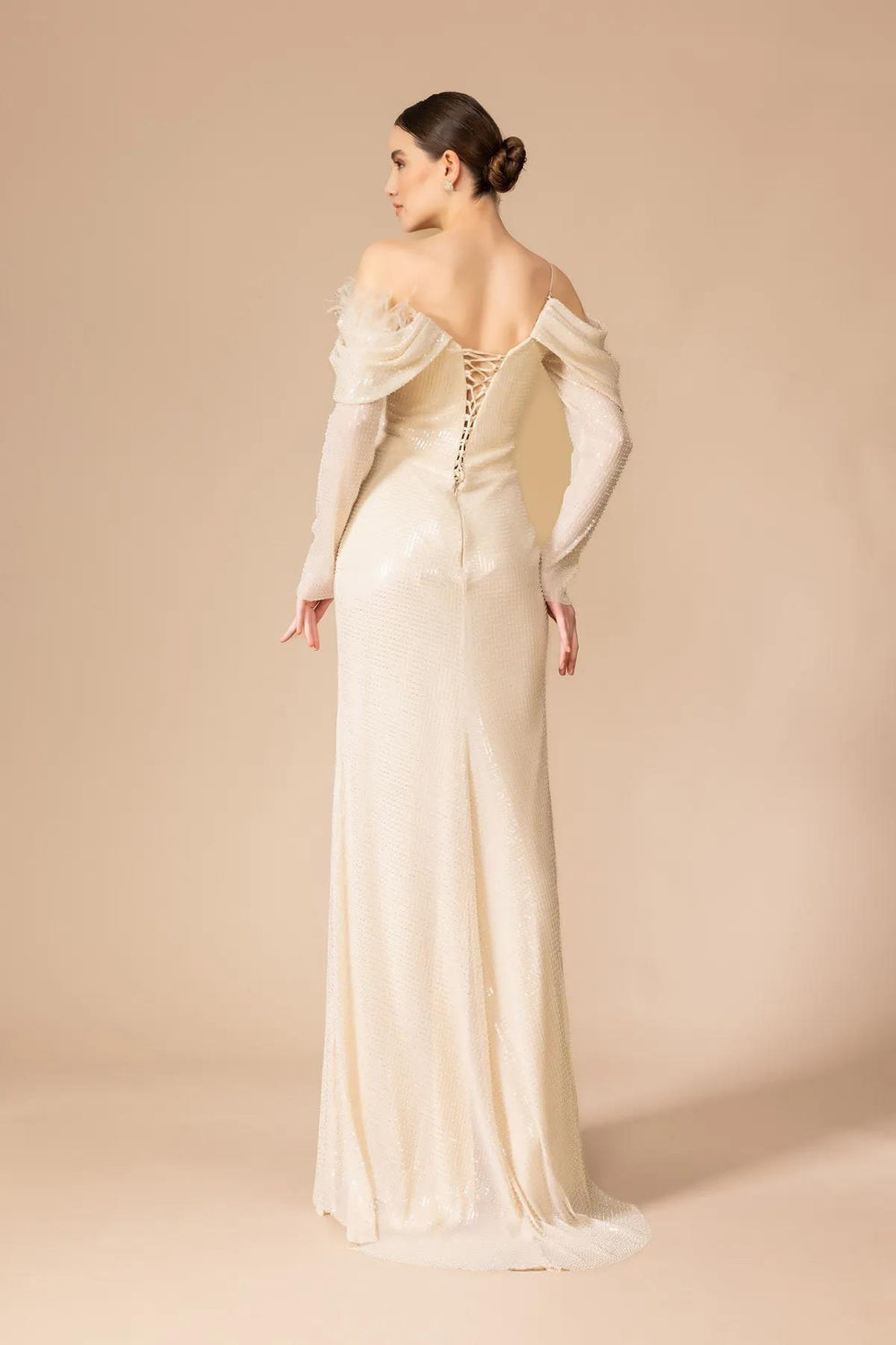 Kenzel Long Evening Dress with Strass Stone and Otrish Detail - Eser Giyim