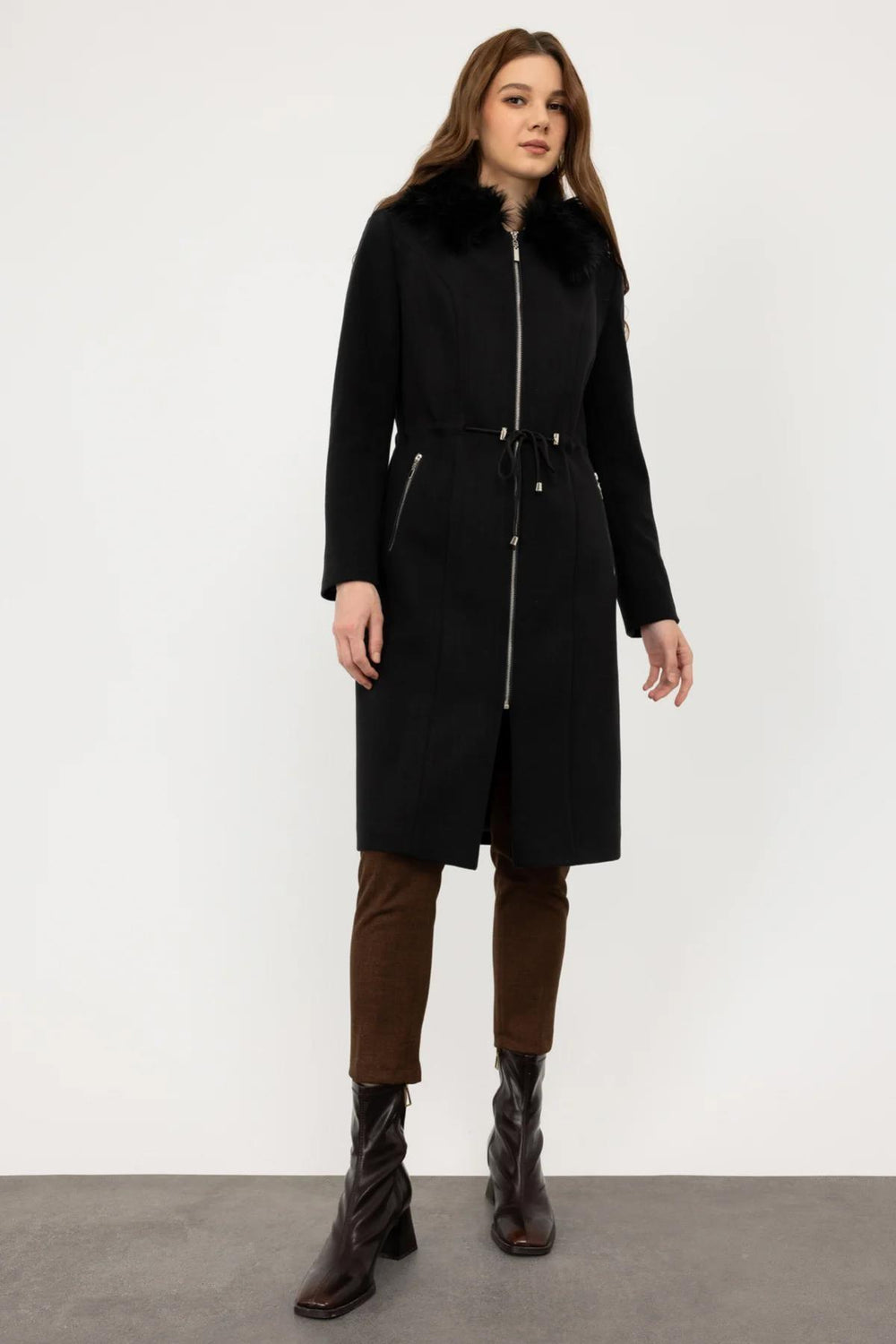 Furry Hooded Zipper Coat