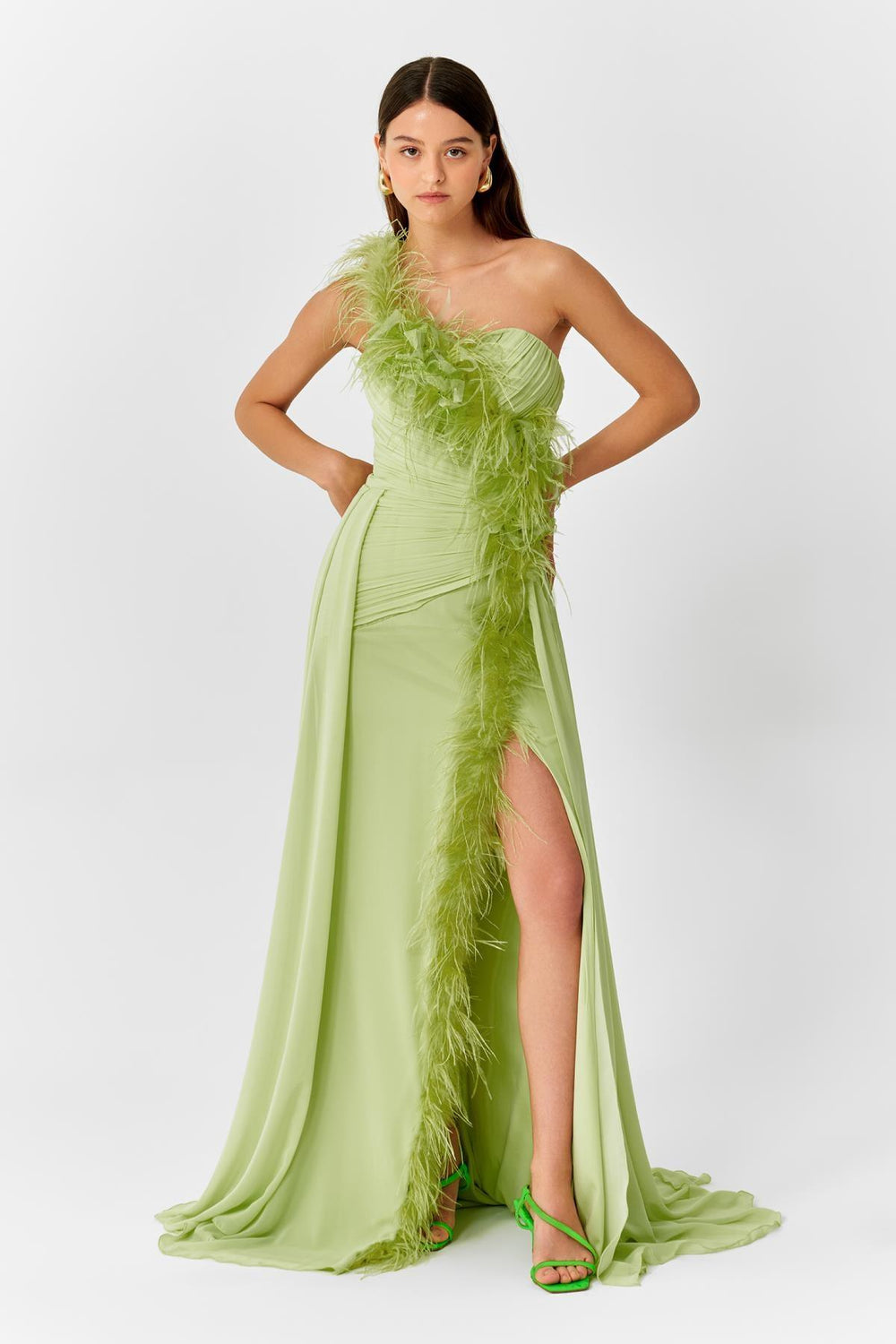 Ömür Inn Tek Omuz Otriş İşlemeli Yırtmaçlı Uzun Abiye Elbise - Eser Giyim