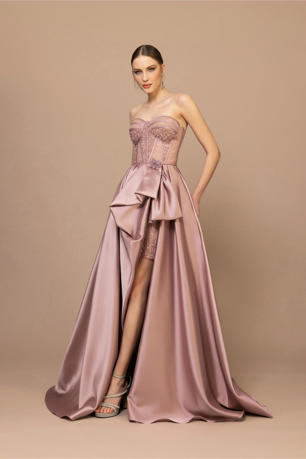 Kenzel Strapless Stone Embroidered Mini Skirt Long Evening Dress - Eser ...