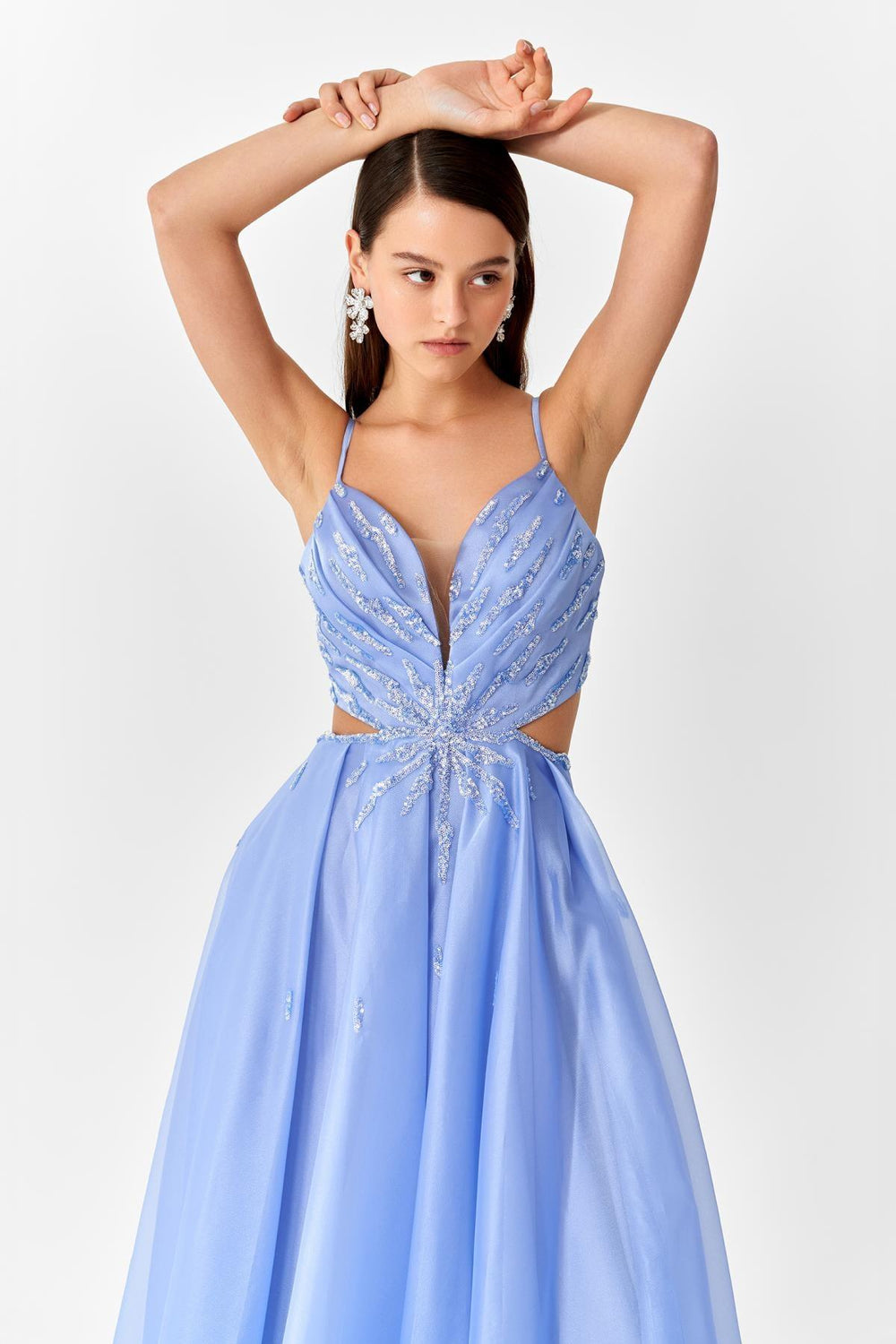 Ömür Inn Beaded Embroidered Windowed Long Evening Dress - Eser Giyim