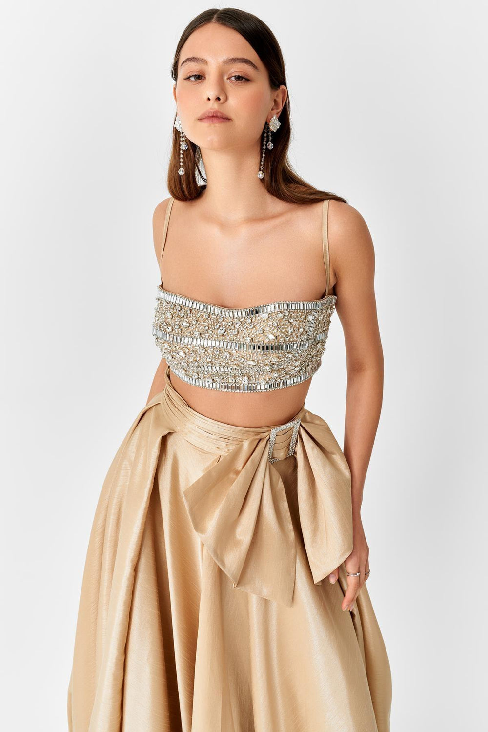 Ömür Inn Taş İşlemeli Croplu ve A Kesim Etekli Abiye Takım - Eser Giyim