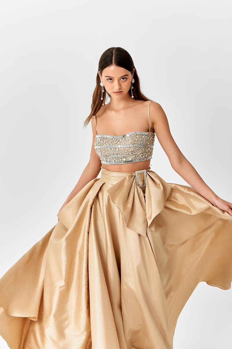 Ömür Inn Taş İşlemeli Croplu ve A Kesim Etekli Abiye Takım - Eser Giyim